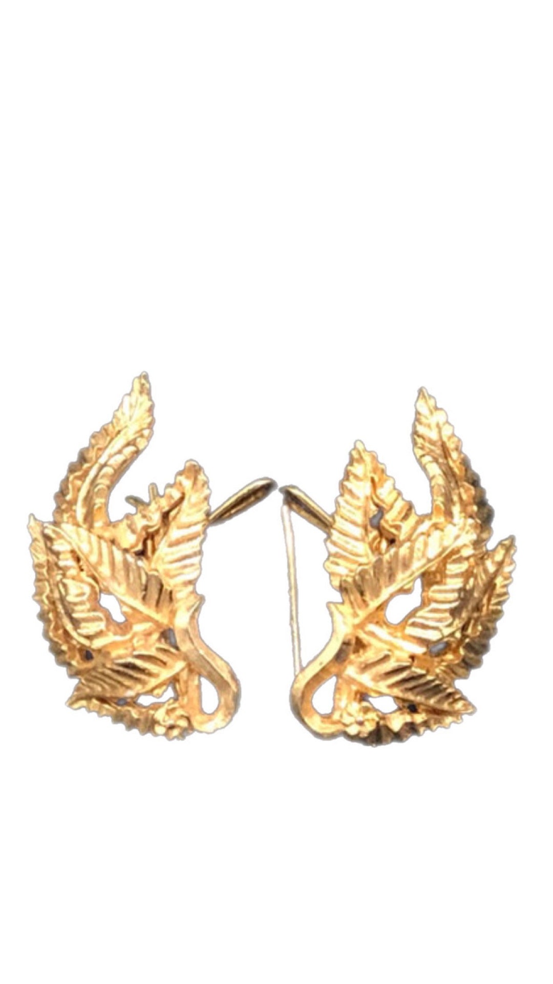 Vintage Judith Mccann Wingback Earrings, Gold Tone Leaf Cluster ...
