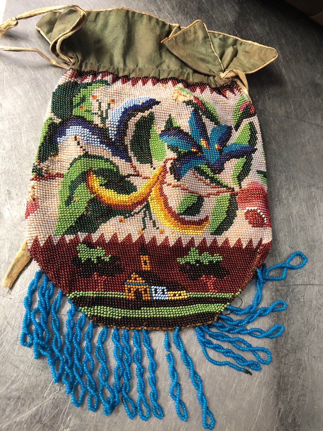 Antique Victorian 1900 String Beaded Ladies Bag, Purse, Hand Sewn ...