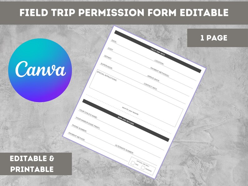 Editable Field Trip Permission Form Template | Printable School Consent ...