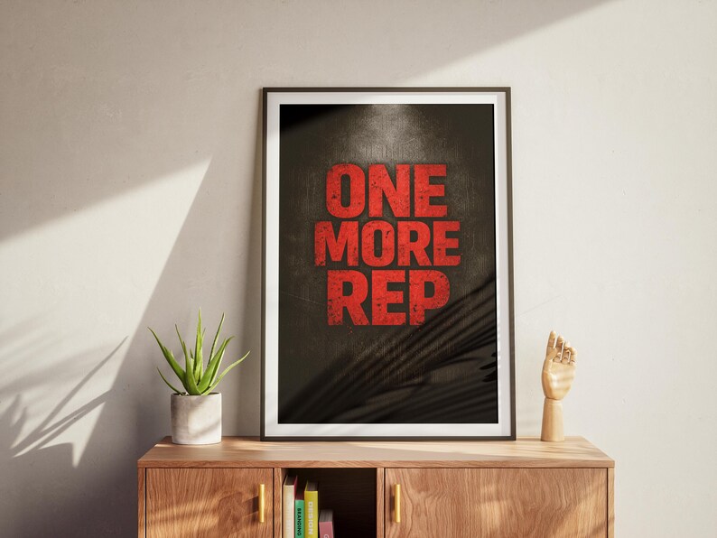 One More Rep – Motivational Gym Poster, Gritty Typography Workout Art ...