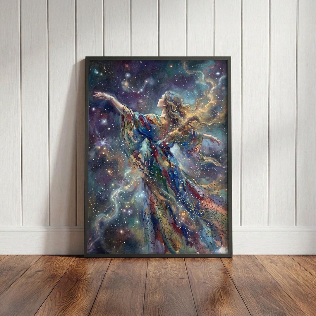 Cosmic Goddess Print, Celestial Woman Wall Art, Magical Galaxy Painting ...
