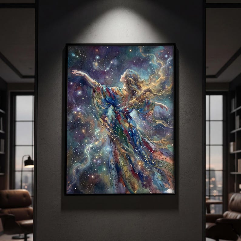 Cosmic Goddess Print, Celestial Woman Wall Art, Magical Galaxy Painting ...