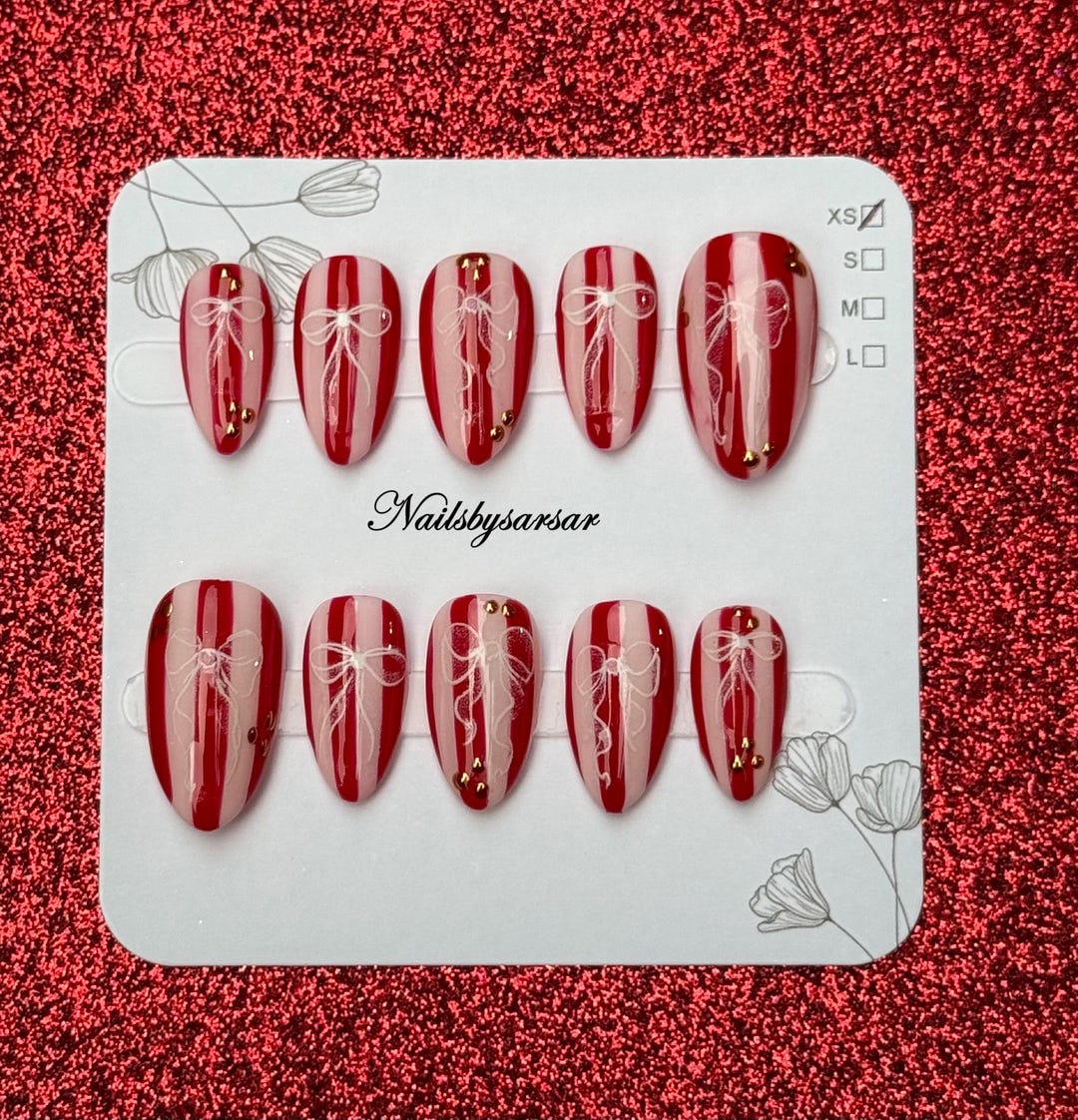 Red Pink Bows Handmade Press on Nails - Etsy