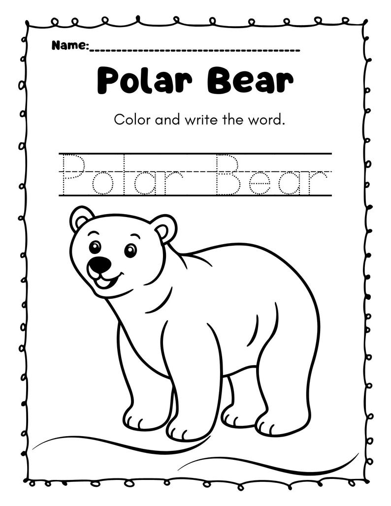 Arctic Animals: Write and Color - Preschool and Kindergarten Winter - Etsy