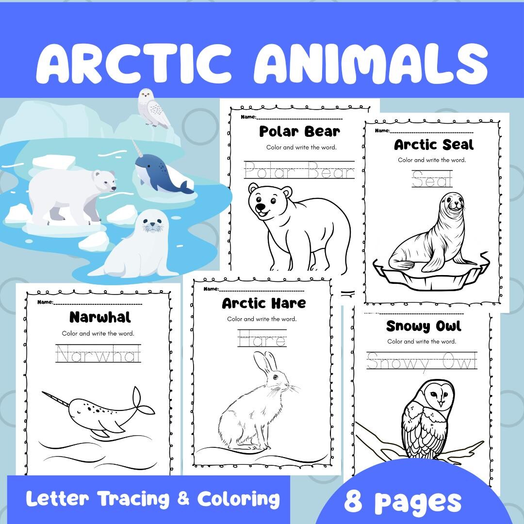 Arctic Animals: Write and Color - Preschool and Kindergarten Winter - Etsy