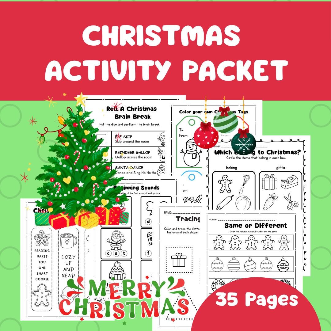 Christmas Activity Packet - Worksheets, Coloring, Games, Alphabet, Book ...