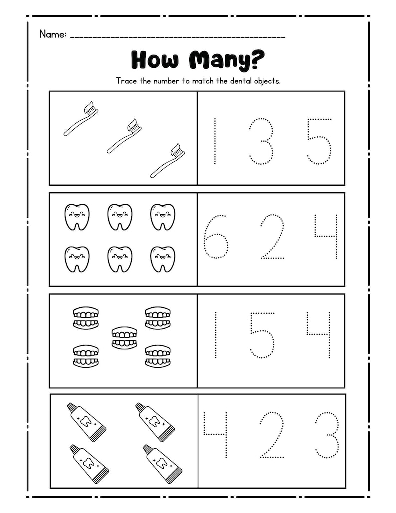 Teeth and Dental Activity Worksheets: Preschool Literacy, Math, Numbers ...