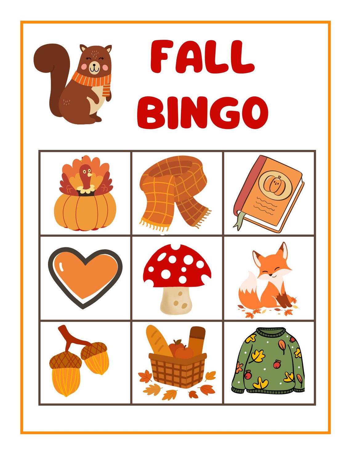 Simple Fall Thanksgiving Bingo Cards for Kids - Etsy