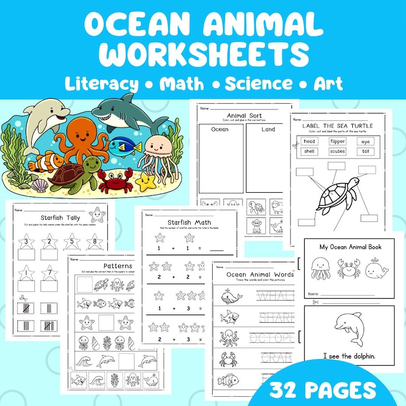Ocean Animal Activity Worksheets - Pre-k, Preschool Literacy, Math ...