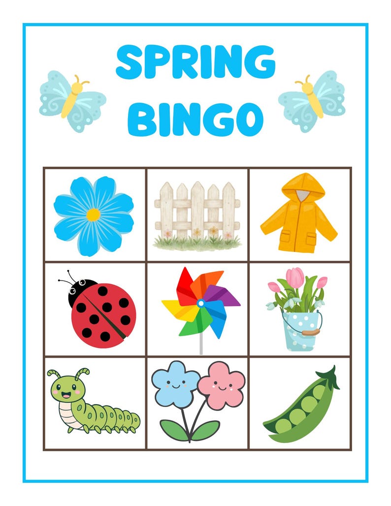Simple Spring Bingo Cards for Kids - Etsy