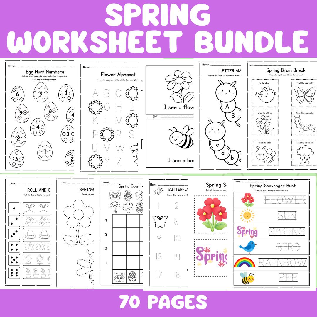 Spring Activity Worksheet Bundle: Preschool & Kindergarten (70 Pages ...