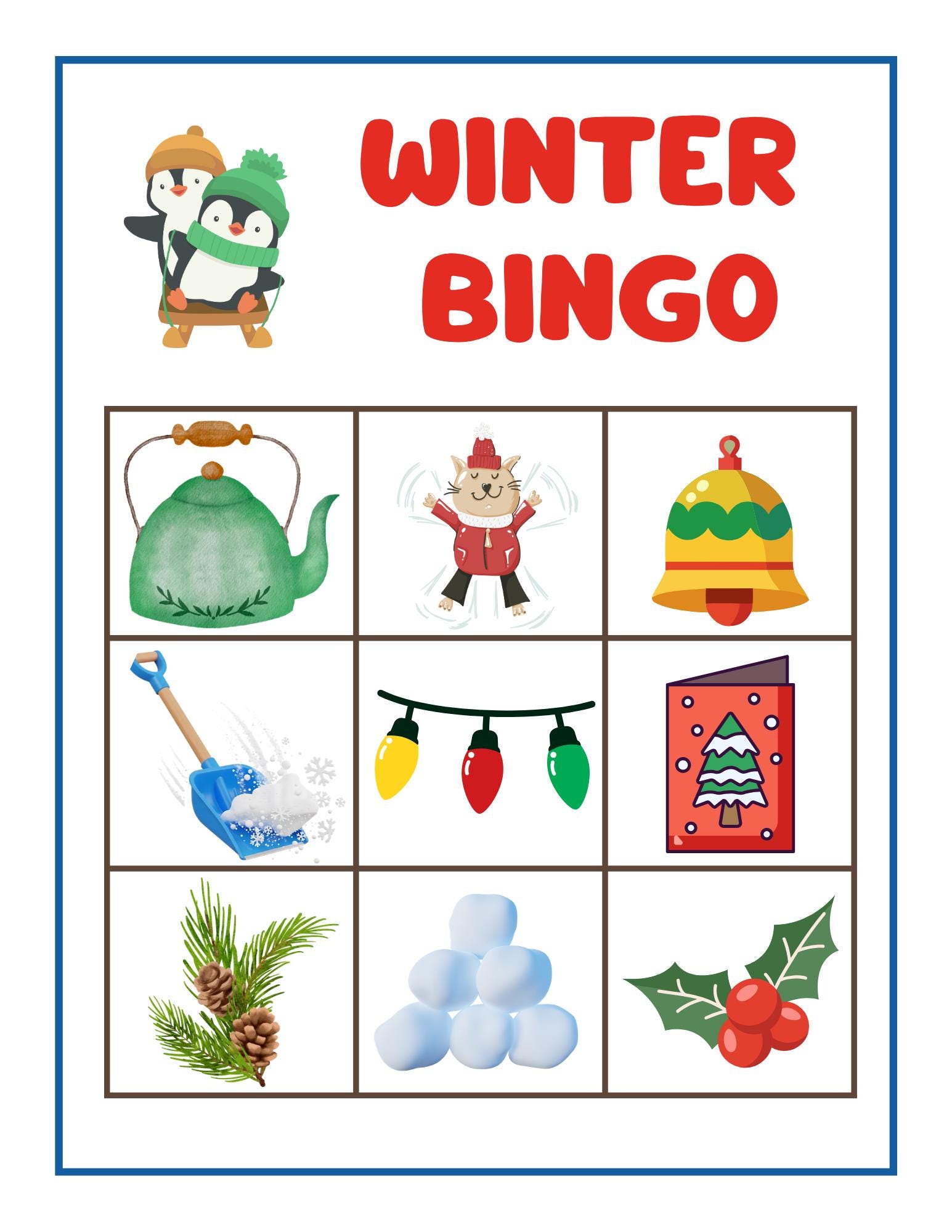 Simple Winter Christmas Bingo Cards for Kids - Etsy