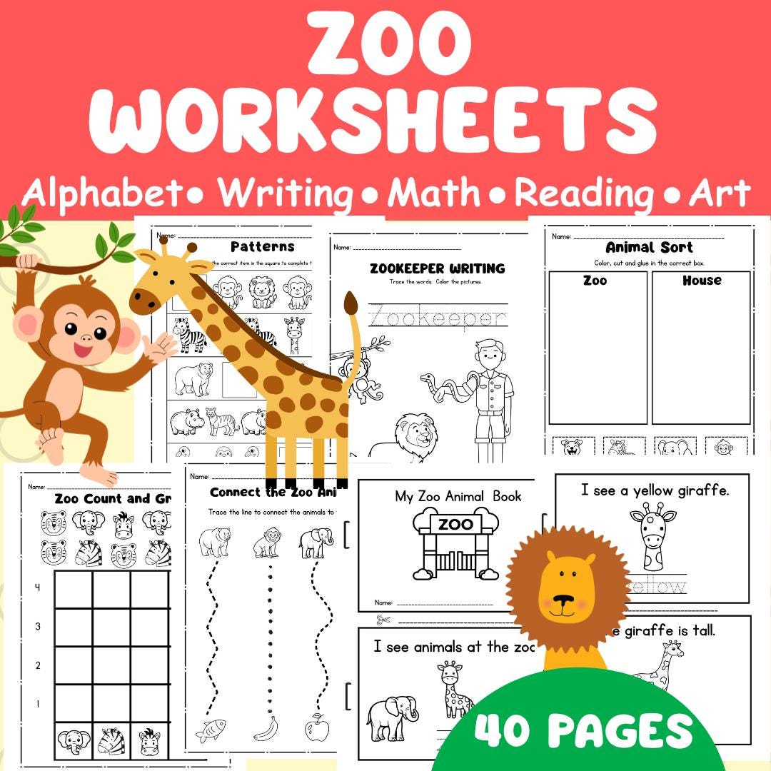 Zoo Animal Activity Worksheets - Letters - Math - Reading - Art ...