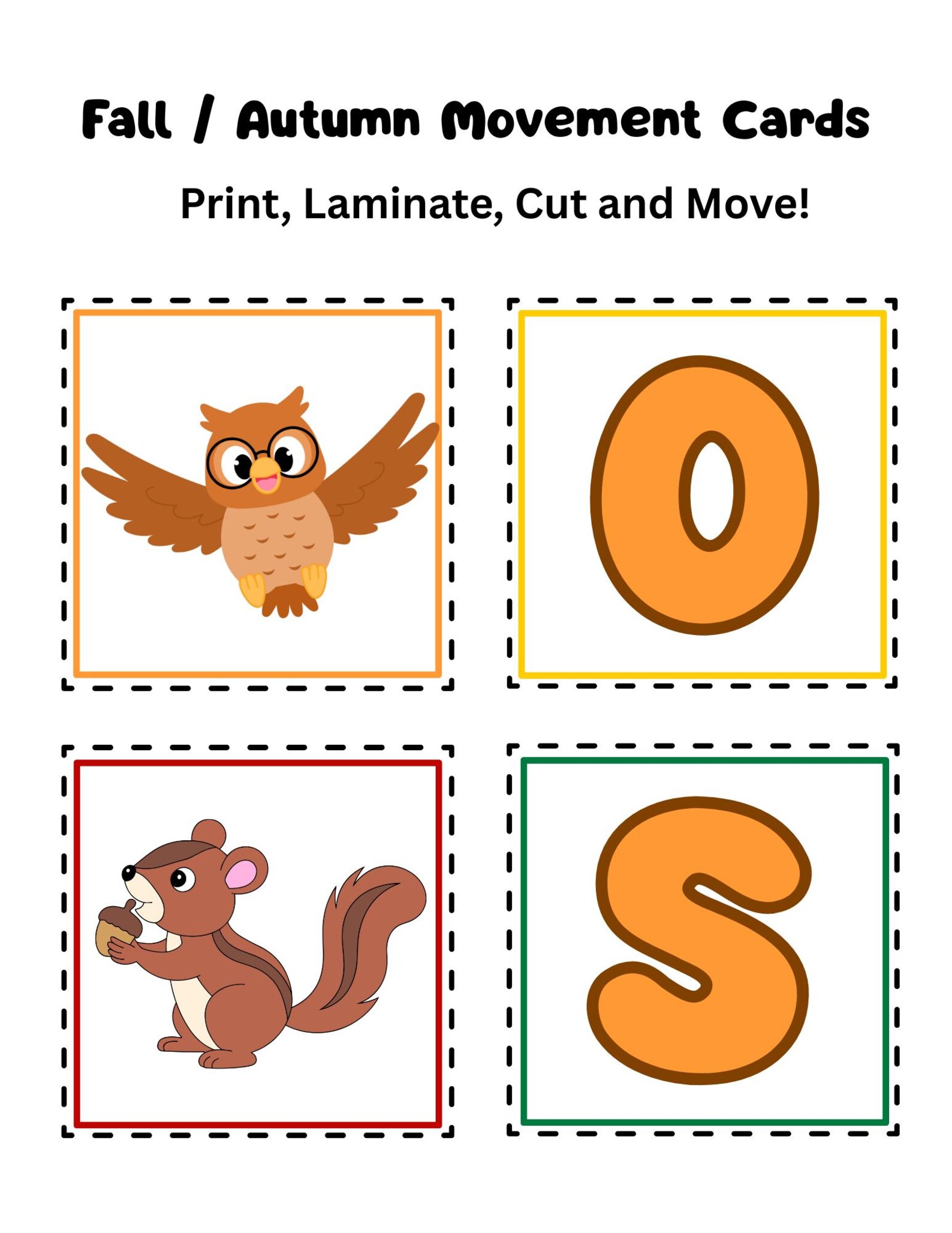 Fall Movement Cards - Including Fall/autumn, Thanksgiving and Halloween ...
