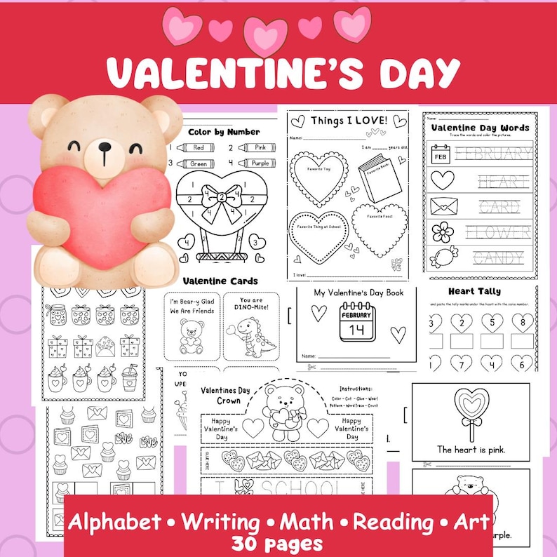 Valentine's Day Activity Worksheet Packet - Preschool & Kindergarten ...