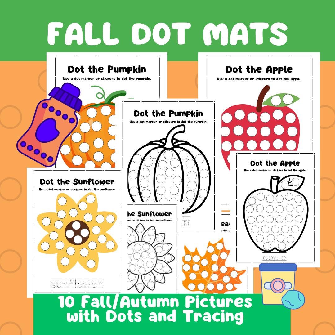 Fall Dot Marker Coloring Pages, Kids Activities (PDF Pattern) - Etsy