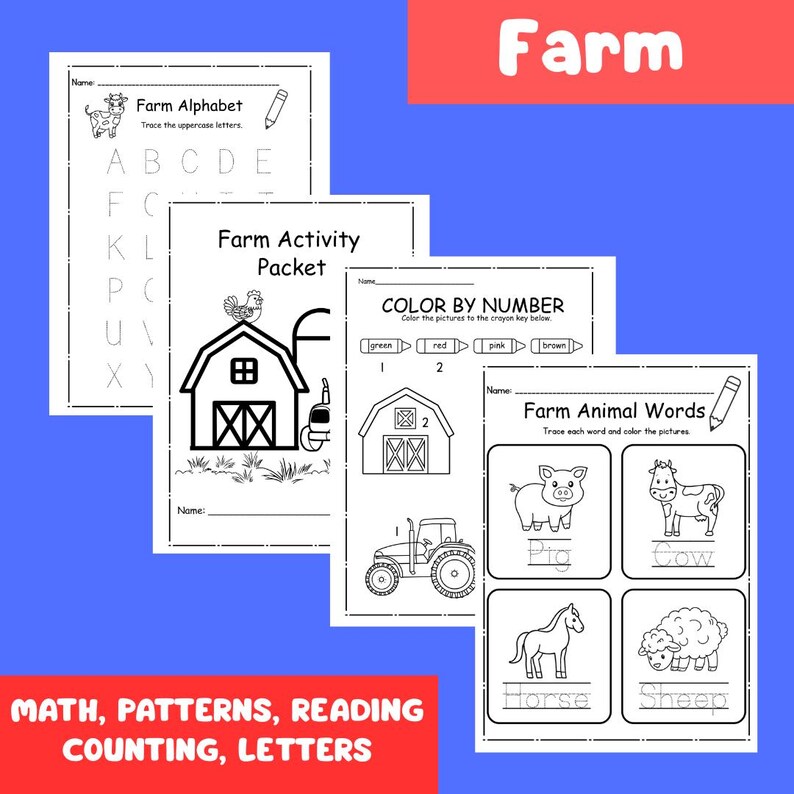 Farm Animal Worksheet Activity Packet - Alphabet - Numbers - Writing ...