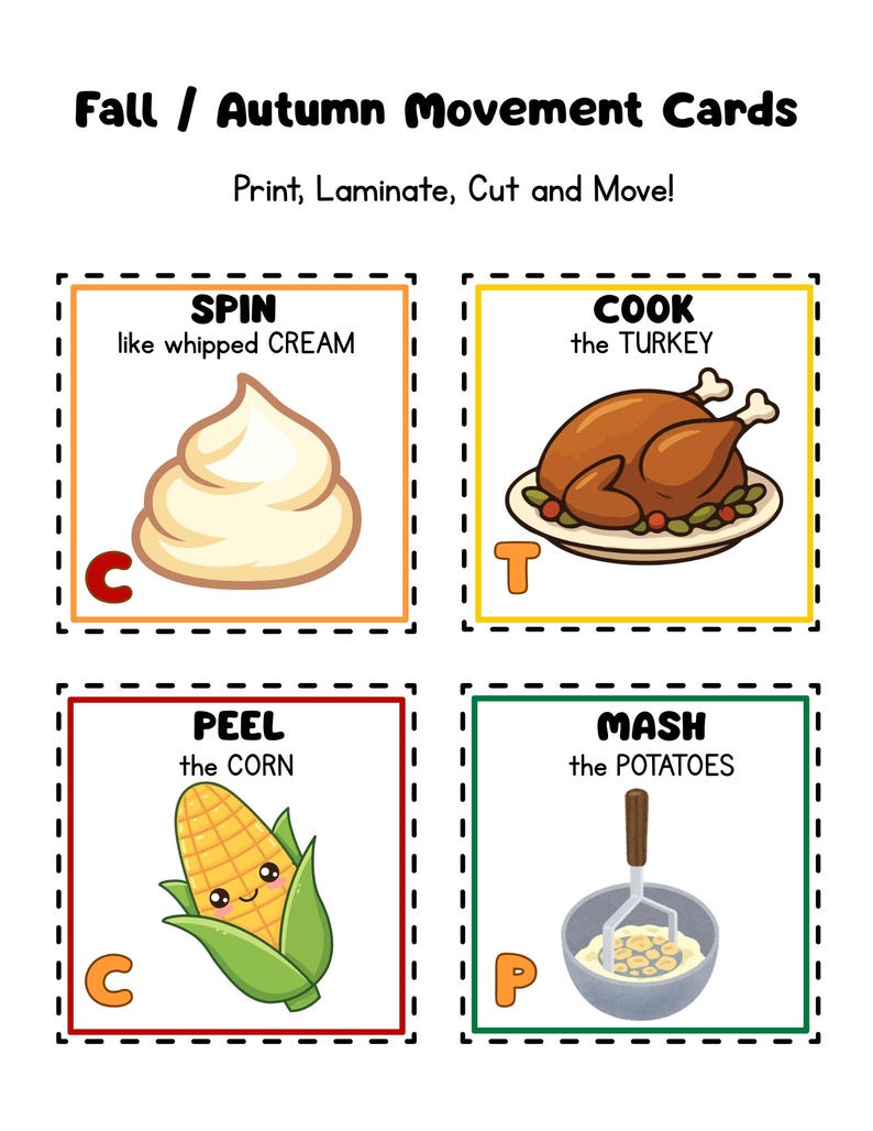 Fall Movement Cards - Including Fall/autumn, Thanksgiving and Halloween ...