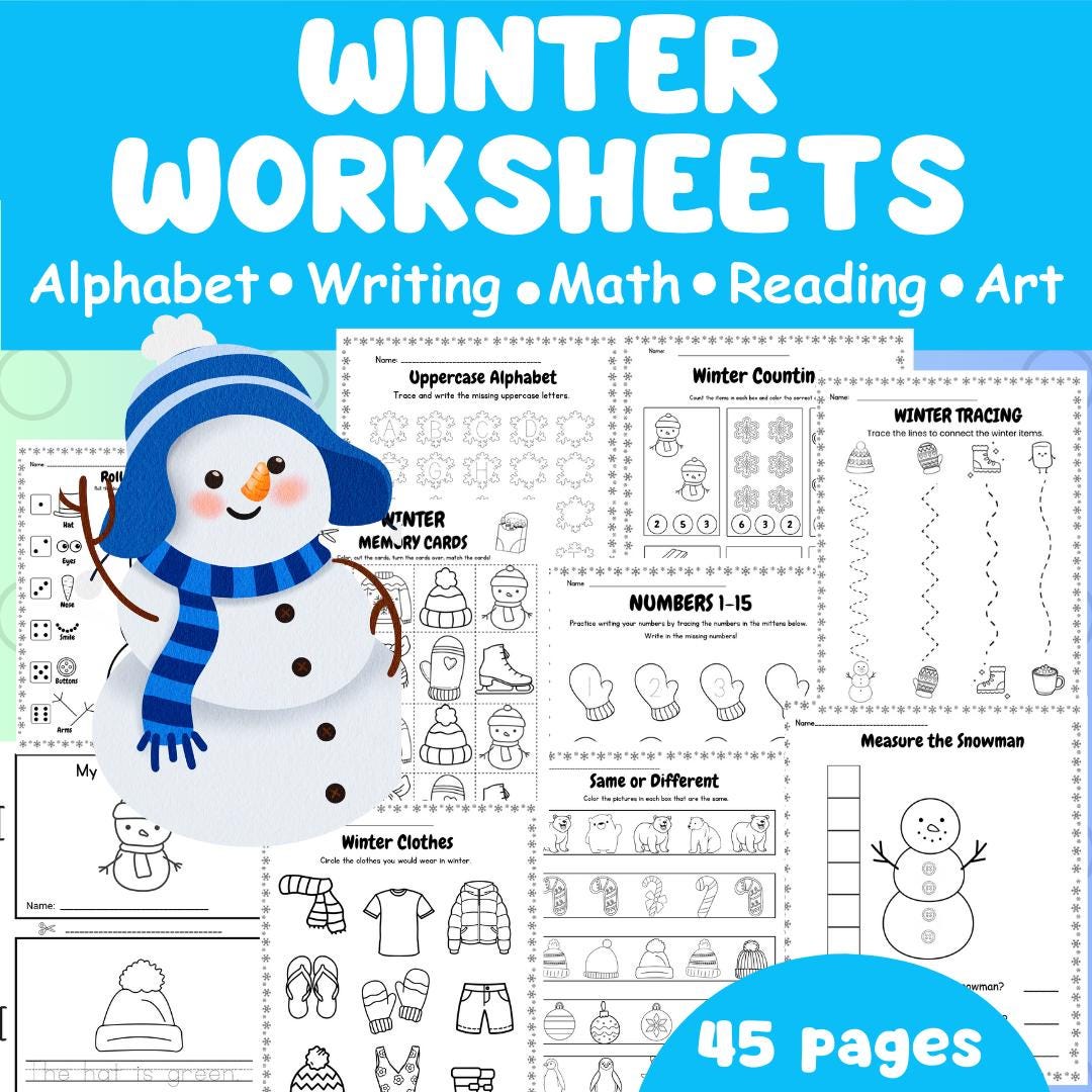 Winter Activity Worksheet Packet: Preschool & Kindergarten (45 Pages ...
