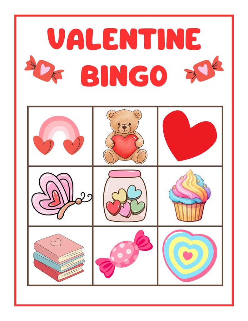 Simple Valentine's Day Bingo Cards for Kids - Etsy