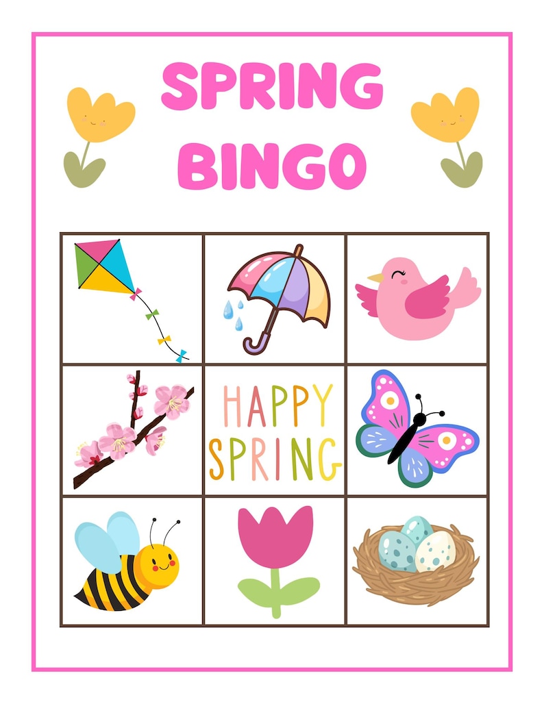 Simple Spring Bingo Cards for Kids - Etsy