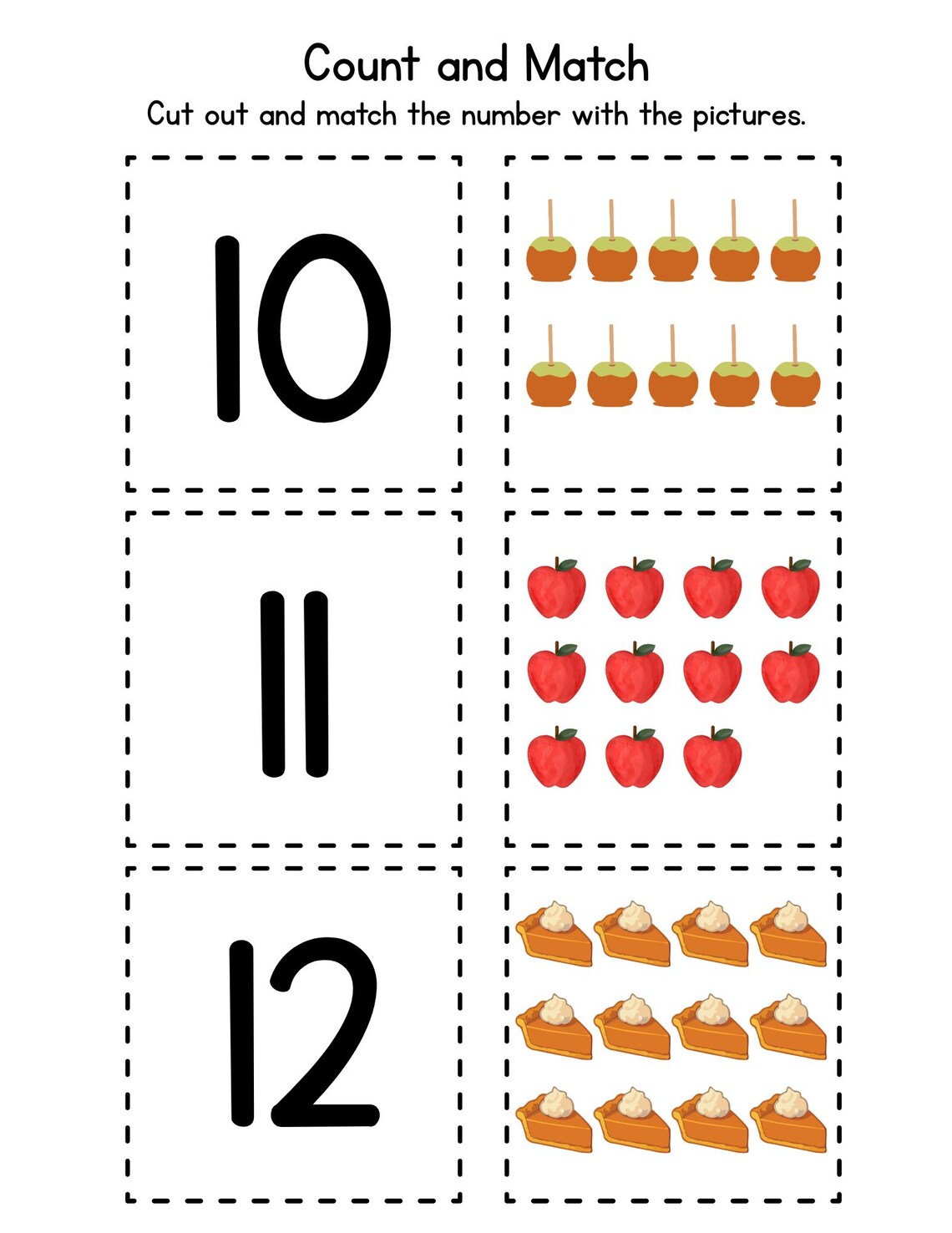Fall / Autumn Count and Match Cards for Kids - Math Numbers 0-20 ...
