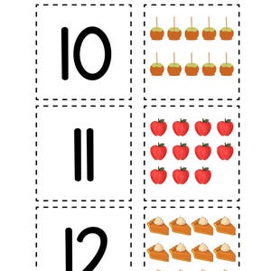 Fall / Autumn Count and Match Cards for Kids - Math Numbers 0-20 ...