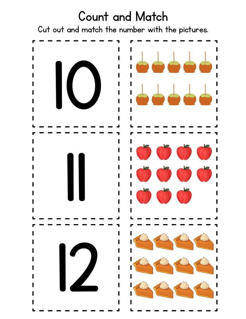 Fall / Autumn Count and Match Cards for Kids - Math Numbers 0-20 ...