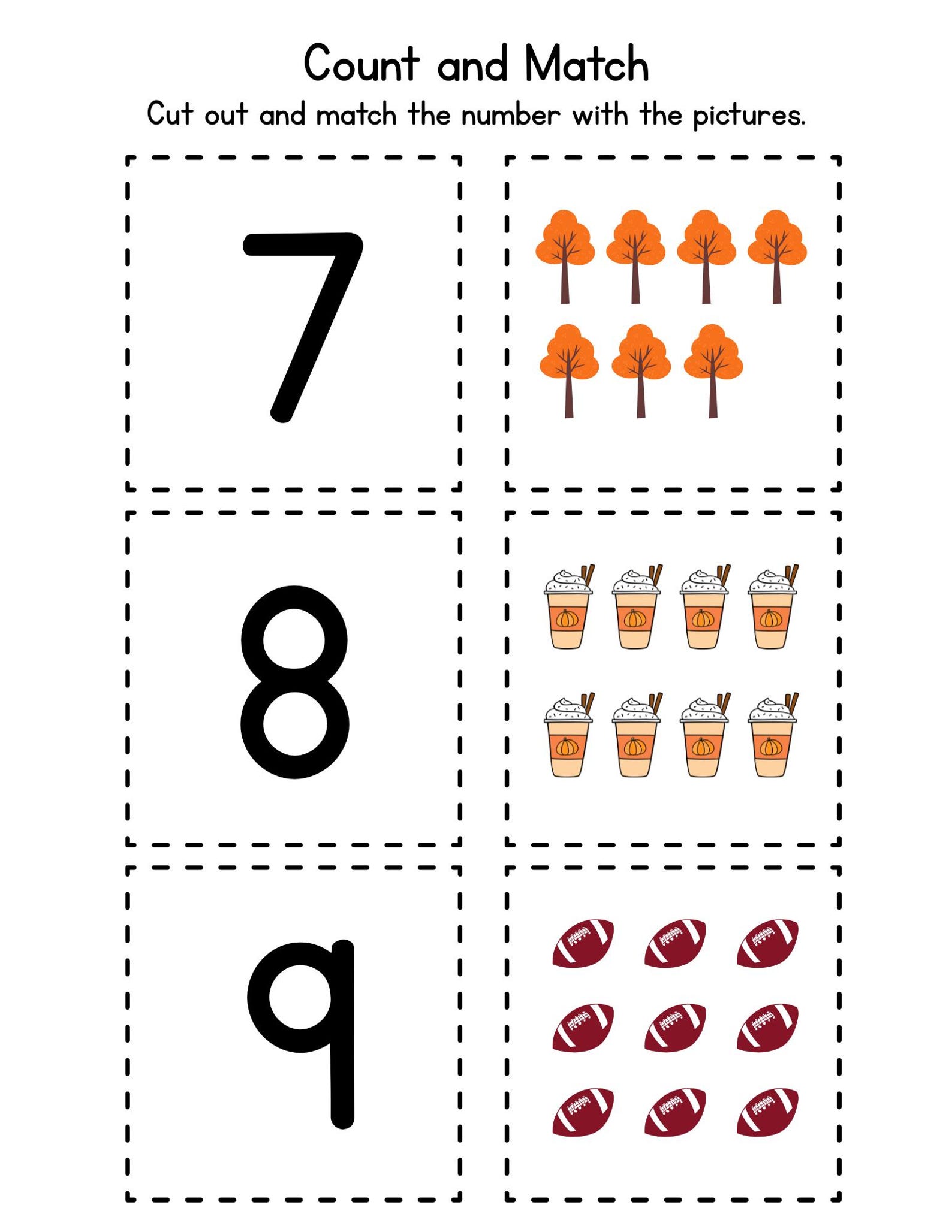 Fall / Autumn Count and Match Cards for Kids - Math Numbers 0-20 ...