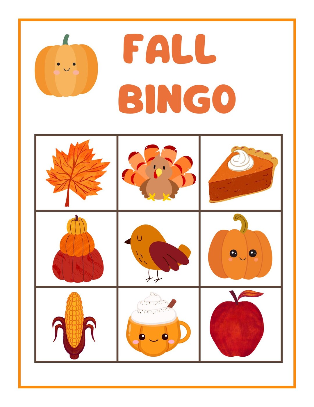 Simple Fall Thanksgiving Bingo Cards for Kids - Etsy
