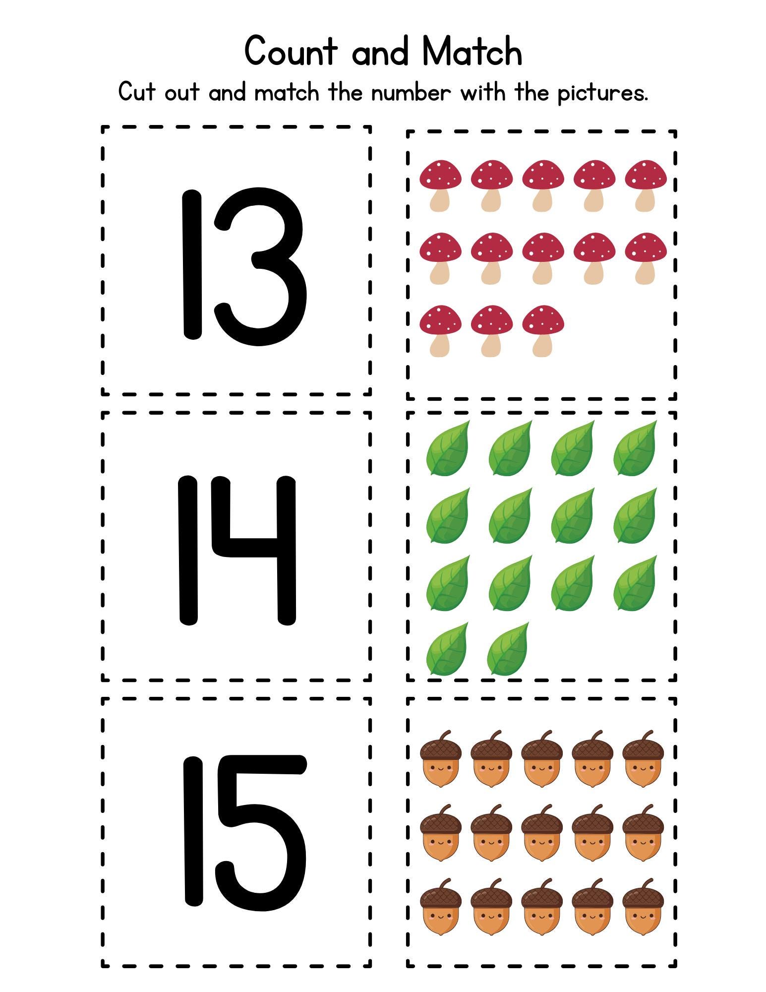 Fall / Autumn Count and Match Cards for Kids - Math Numbers 0-20 ...