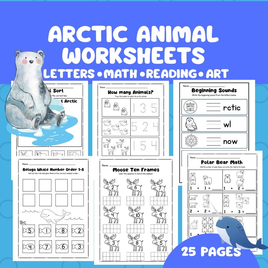 Arctic Animal Activity Worksheets - Letters - Math - Reading - Science ...