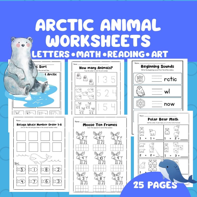 Arctic Animal Activity Worksheets - Letters - Math - Reading - Science ...