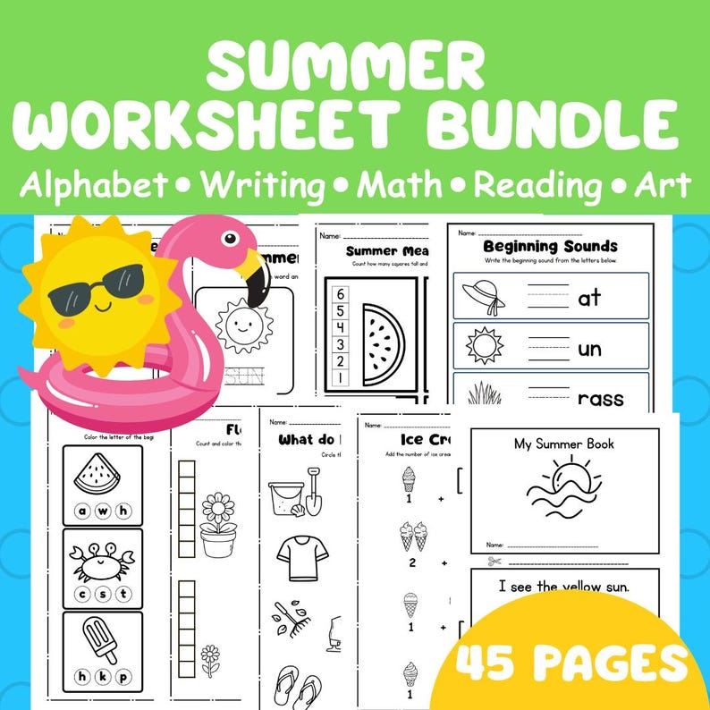 Summer Activity Worksheets: Preschool and Kindergarten (45 Pages) - Etsy