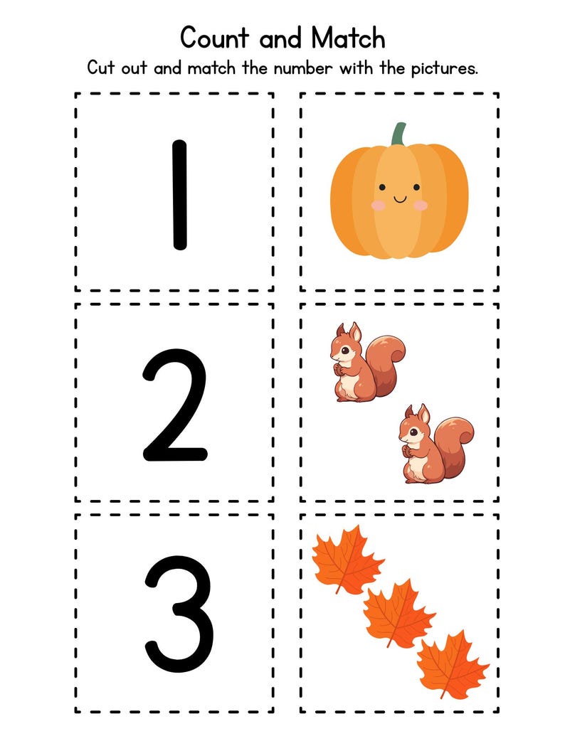 Fall / Autumn Count and Match Cards for Kids - Math Numbers 0-20 ...