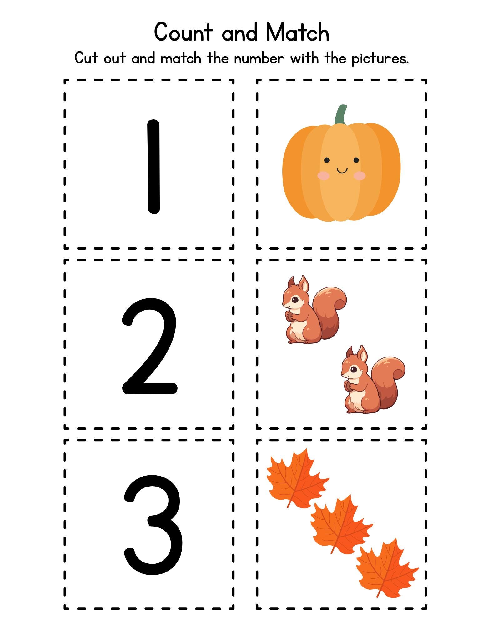 Fall / Autumn Count and Match Cards for Kids - Math Numbers 0-20 ...