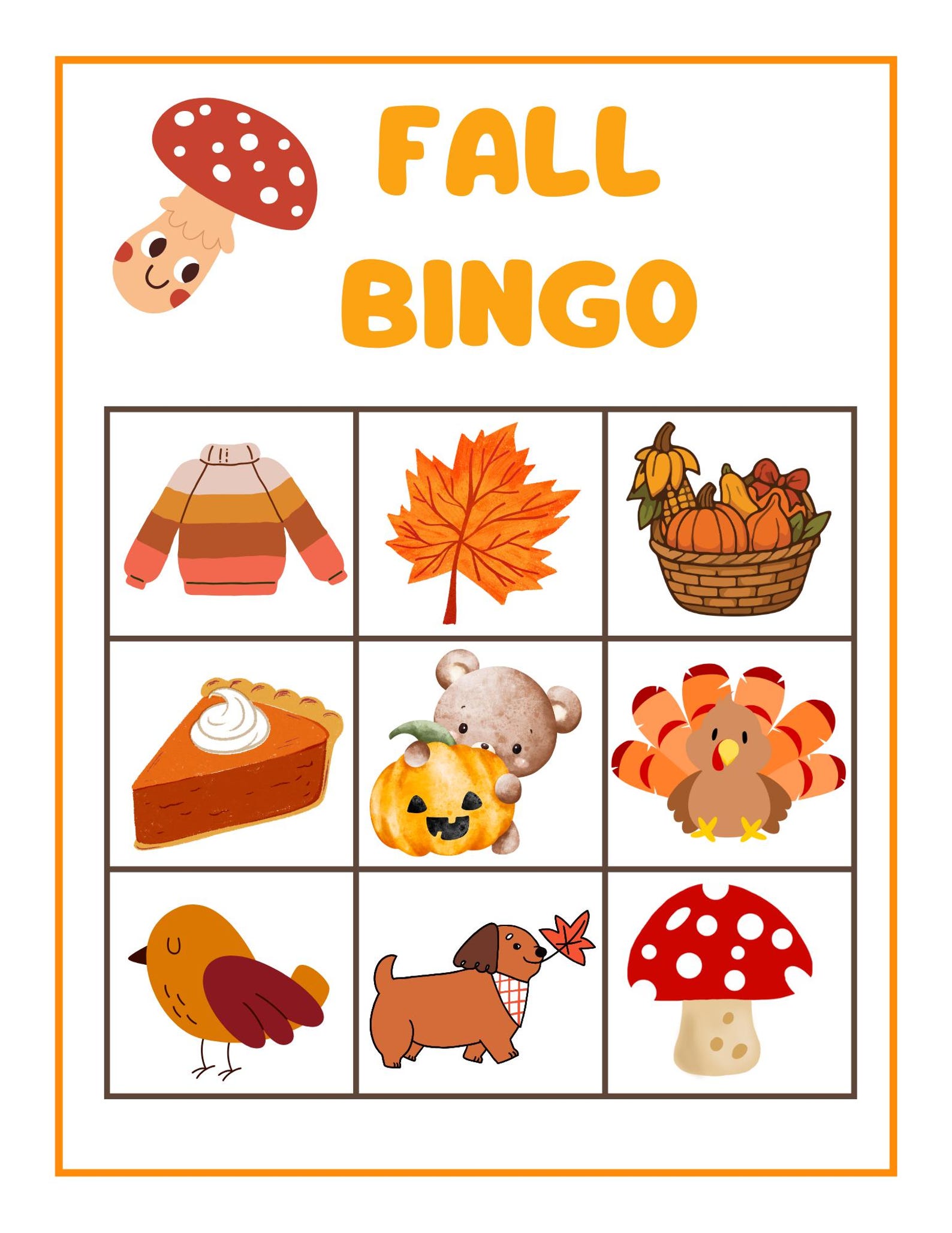 Simple Fall Thanksgiving Bingo Cards for Kids - Etsy