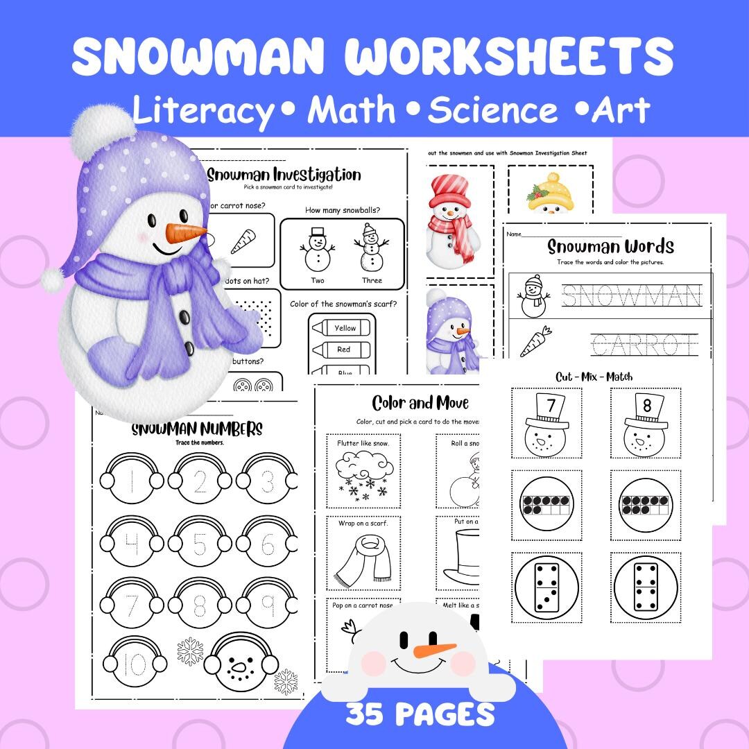 Snowman Worksheets-literacy, Math, Science, Art Preschool and ...