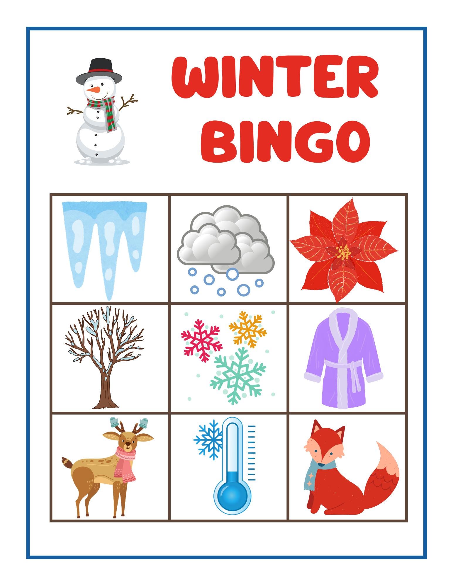 Simple Winter Christmas Bingo Cards for Kids - Etsy