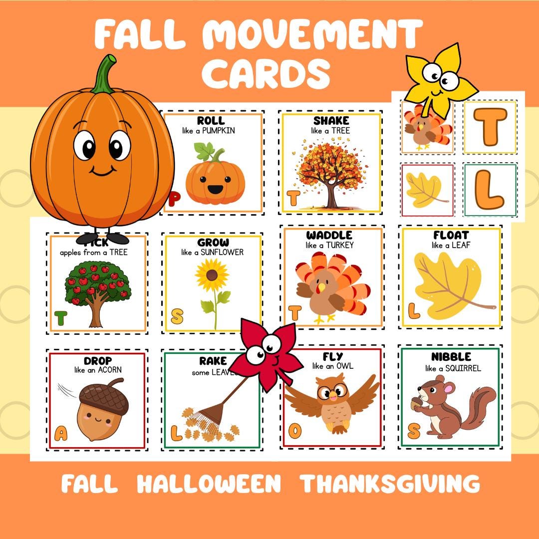 Fall Movement Cards - Including Fall/autumn, Thanksgiving and Halloween ...