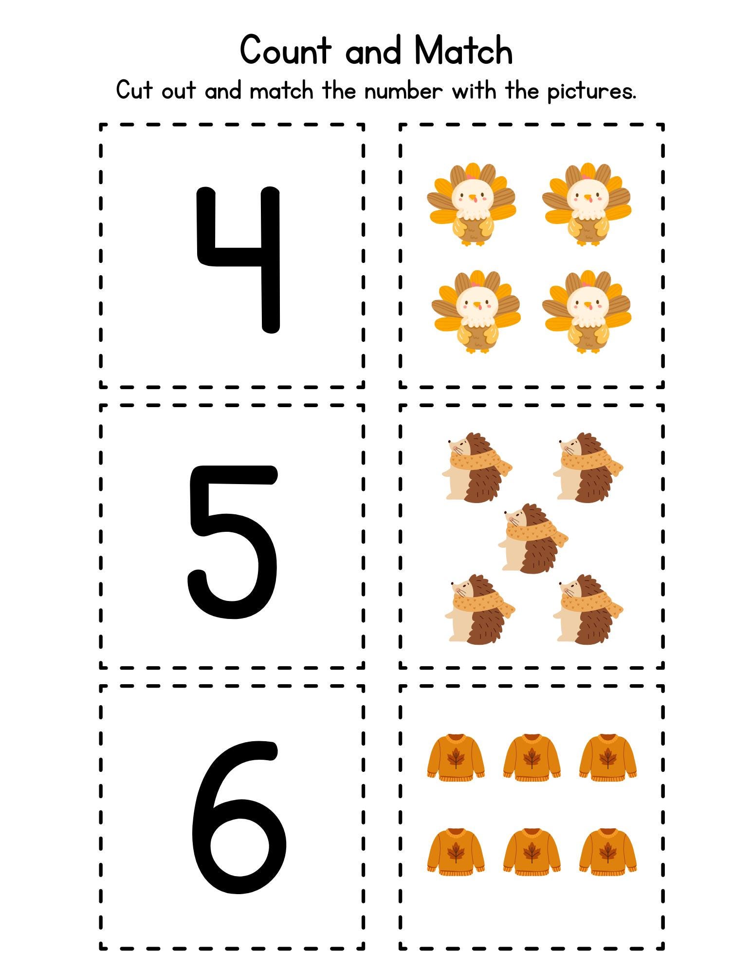 Fall / Autumn Count and Match Cards for Kids - Math Numbers 0-20 ...