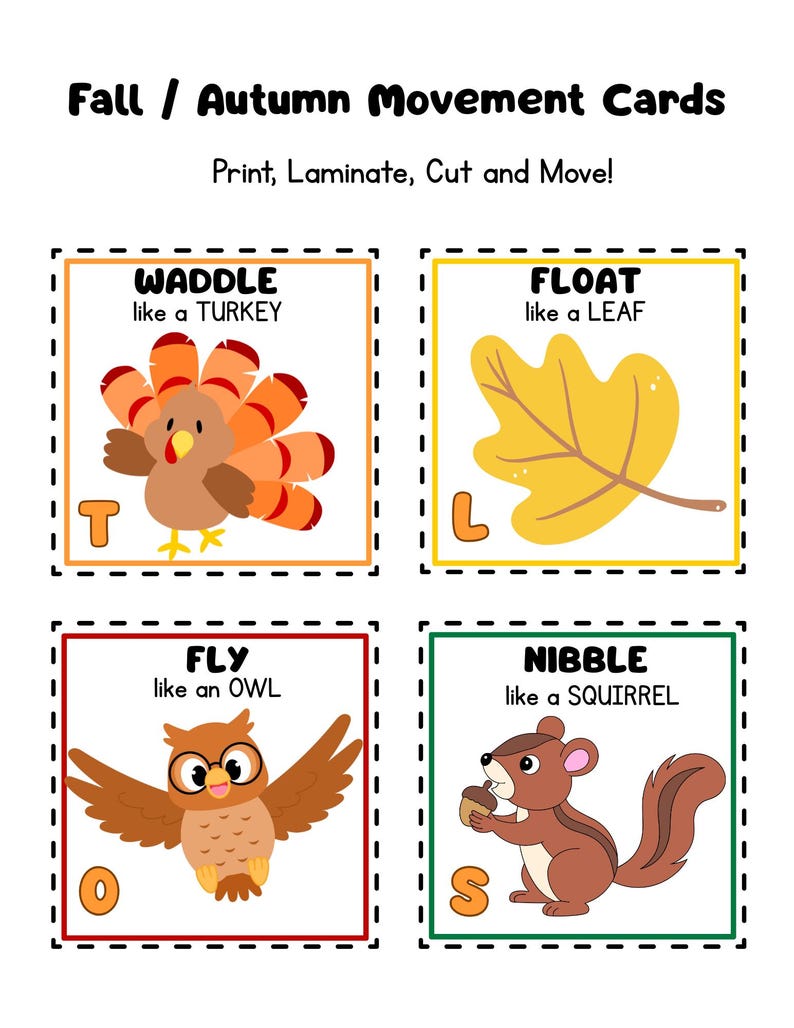 Fall Movement Cards - Including Fall/autumn, Thanksgiving and Halloween ...