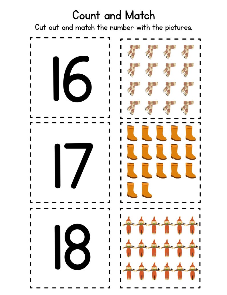 Fall / Autumn Count and Match Cards for Kids - Math Numbers 0-20 ...