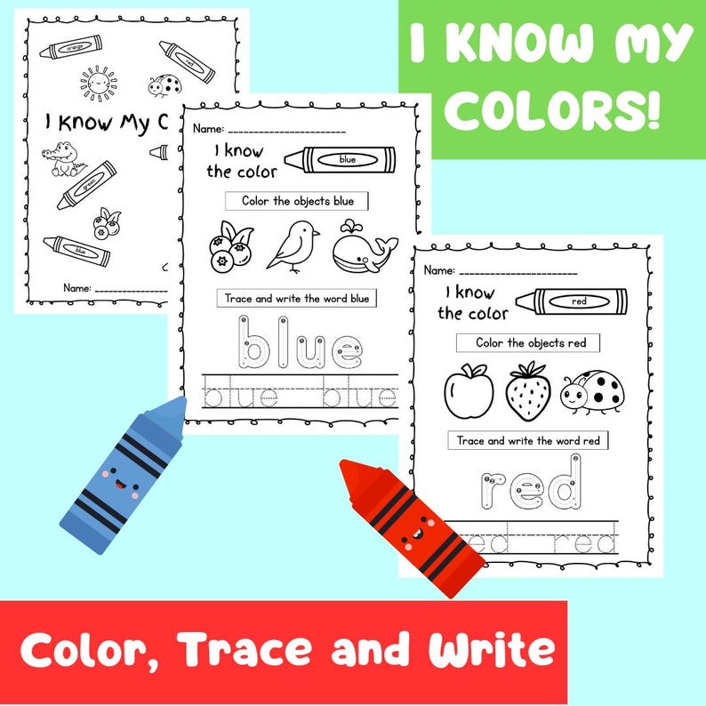 Colors Learning Worksheet – Trace, Write & Color for Preschool and ...