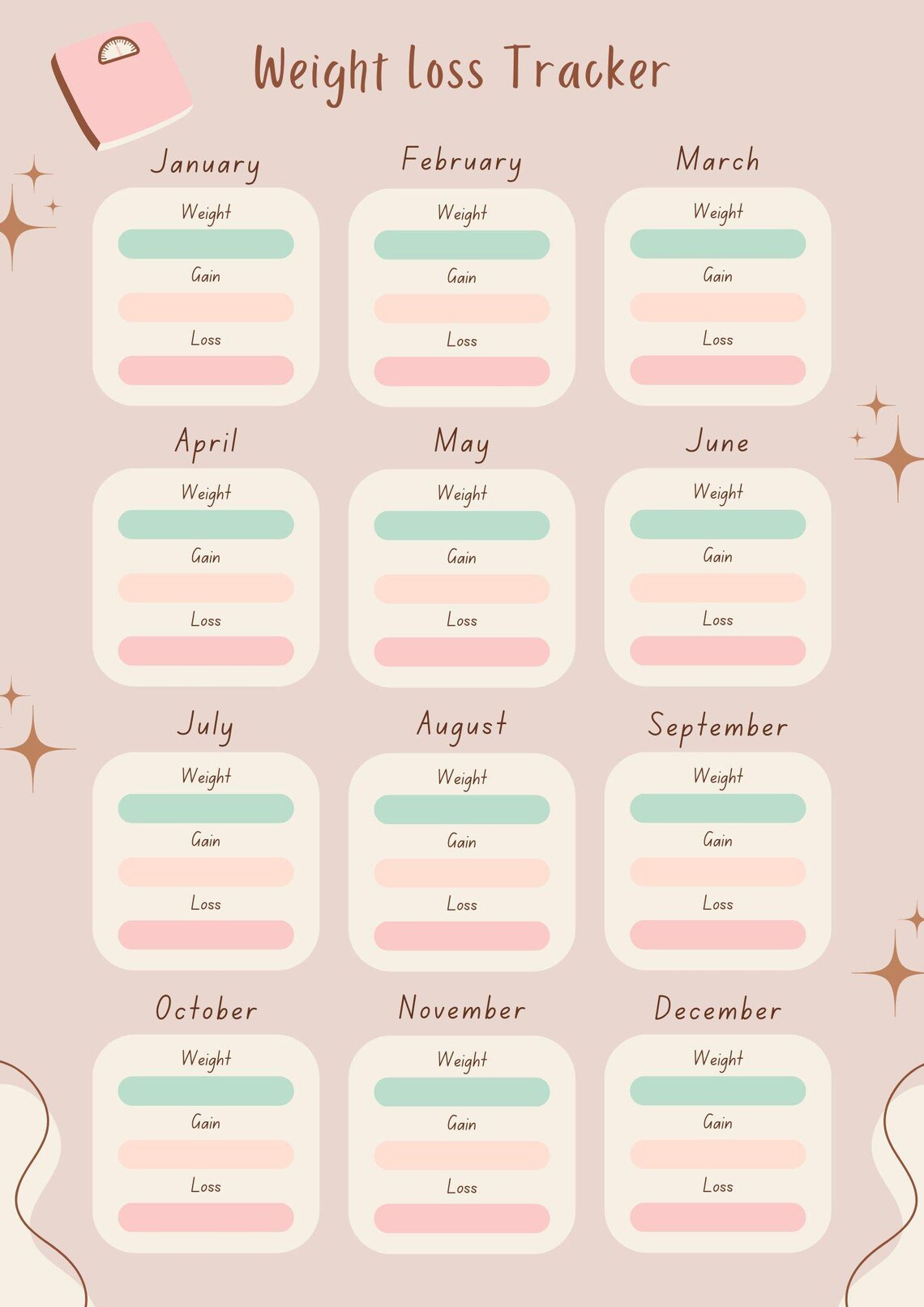 Pink & Green Weight Loss Tracker: Printable Fitness Planner (digital ...