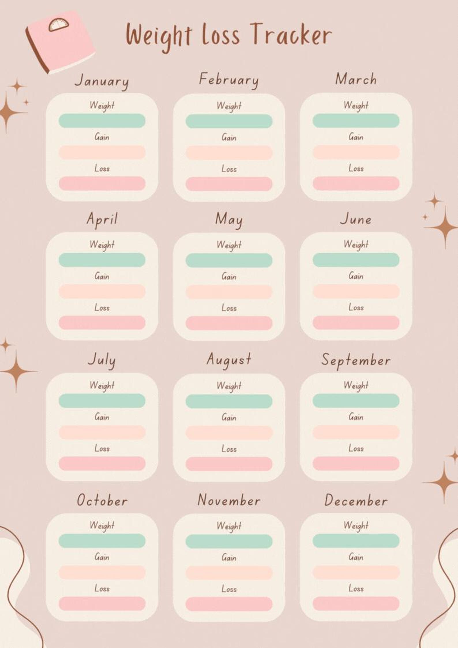 Pink & Green Weight Loss Tracker: Printable Fitness Planner (digital ...
