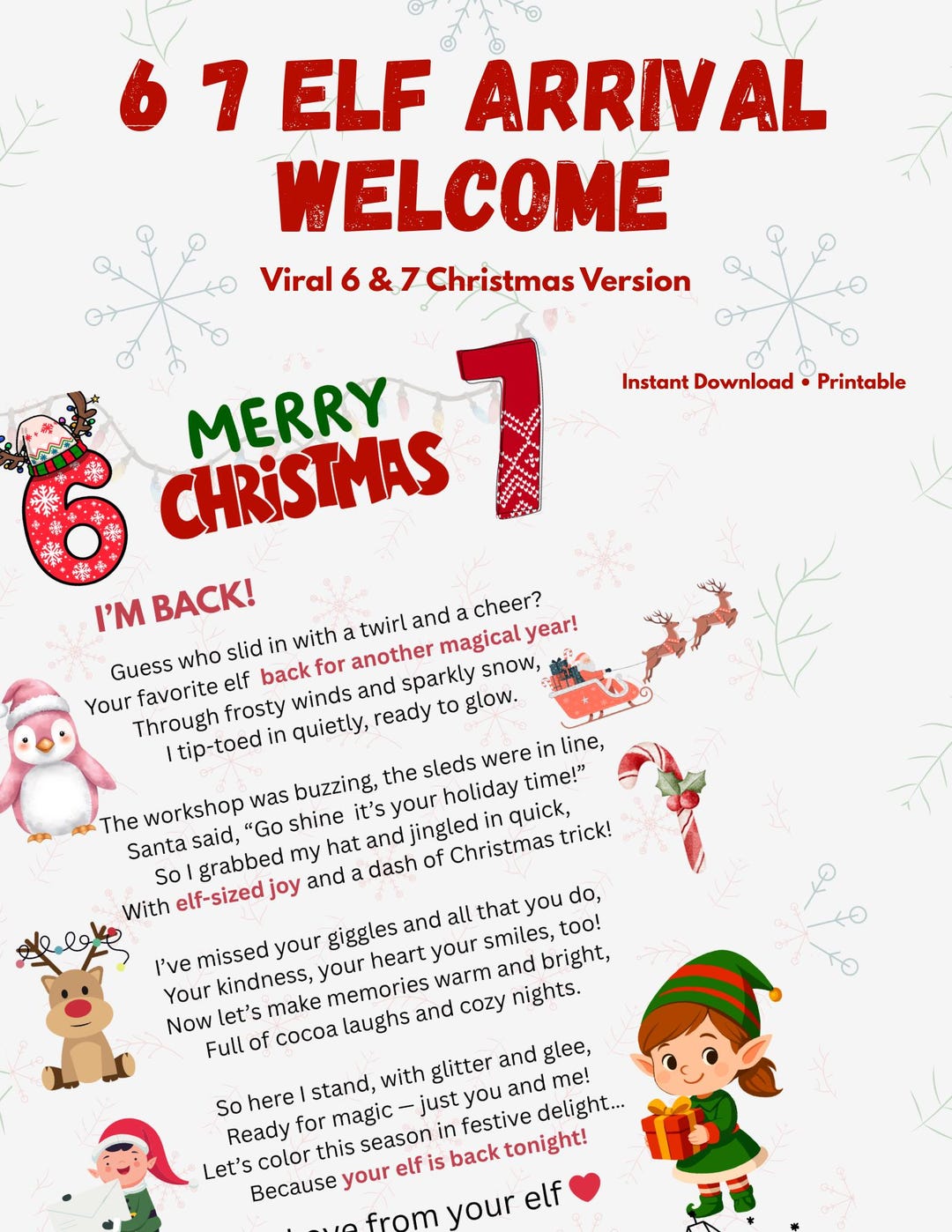 6 7 Elf Arrival Letter • Welcome & Goodbye Elf Notes SIX SEVEN Meme ...