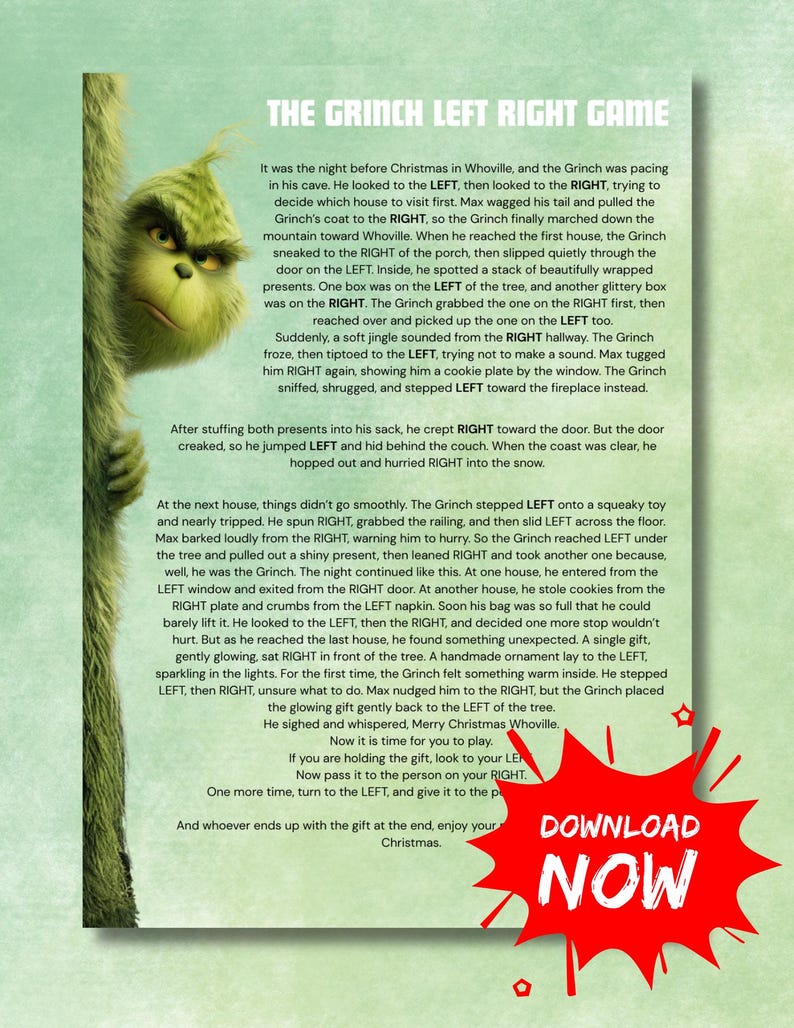 Grinch Left Right Christmas Game Printable, Funny Pass the Present ...