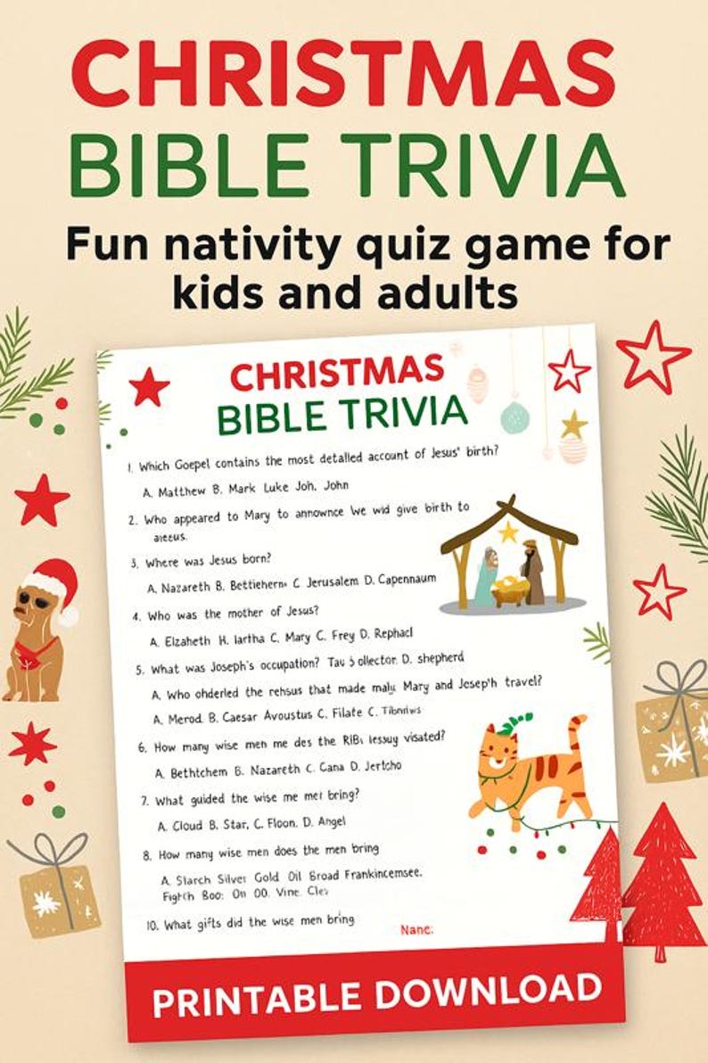 Christmas Bible Trivia Printable, Nativity Quiz Game, Church Christmas ...