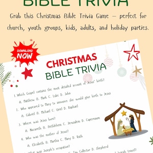 Christmas Bible Trivia Printable, Nativity Quiz Game, Church Christmas ...